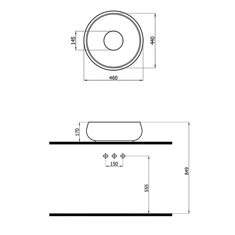 Elipso Tezgah Üstü Lavabo 505050 (CAN.L050) - Newarc